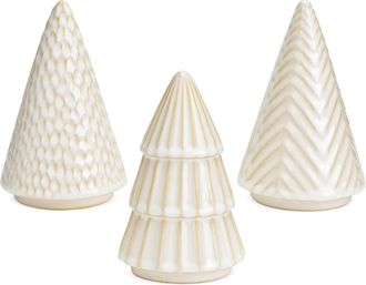 Matches 21 Keramik Tannenb&auml;ume wei&szlig; 3er Set, Dekofiguren 15 cm - Weihnachtsdeko im Scandi Stil als Tischdeko