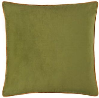 furn. Meridian Kissenbezug - luxuriöser kontrastfarbener paspelierter Samt-Dekobezug (Olive/Ingwer - 55x55cm)