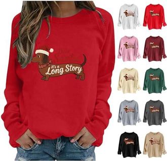 Generic HUIFUAO Sweat-shirt de No&euml;l pour femme - Motif teckel amusant - Haut surdimensionn&eacute; &agrave; manches longues - V&ecirc;tements de vacances tendance, Z02 Rouge 1, 3