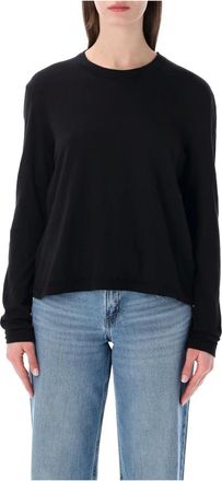 James Perse Femme, Tops, Noir, Taille: 42 FR Crepe Jersey Oversized Long Sleeve Crew