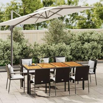 vidaXL Vidaxl - Ensemble &agrave; manger jardin 9pcs et coussins noir r&eacute;sine tress&eacute;e