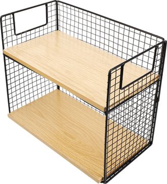 Soimiss Desktop Organizer Regal Lagigem Metallrahmen und Holzablagen Doppelschichtiges K&uuml;chenregal f&uuml;r Arbeitsplatte Vielseitiger Becherhalter und Gew&uuml;rzregal