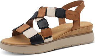 Tamaris Comfort Damen Sandalen flach aus Leder Sommer, Braun (Cognac Comb), 41 EU