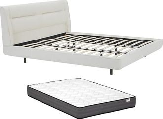 Vente-Unique Bett 180 x 200 cm - Bouclé-Stoff - Beige + Matratze - ISYDE