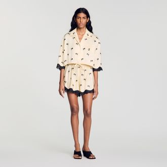 Sandro Chemise courte brod&eacute;e &agrave; fleurs