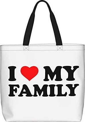 Generic Sac De Courses JAime Ma Famille Sac Fourre Tout Femme R&eacute;utilisable Avec Poign&eacute;es Sacs &Agrave; Main, Pour Burea, Voyage, Shopping, &Eacute;cole