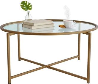 Dmora Couchtisch Cursa 83x83x40h cm Gold Rauchglas Effekt