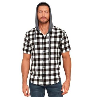 Generic T-shirt &agrave; carreaux pour homme avec poche &agrave; capuche et manches courtes - T-shirt de sport l&eacute;ger avec cordon de serrage - T-shirt de sport intelligent -