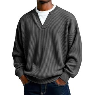Generic DENGJIAMY Sweat-shirt uni pour homme, chemises à rayures verticales solides, vêtements dextérieur tendance à col rond, hauts de mode, pull décontracté