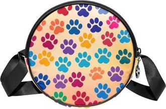 Generic Sac &agrave; bandouli&egrave;re rond pour femme, motif empreintes de pattes de chien, petit sac &agrave; bandouli&egrave;re avec fermeture &eacute;clair, bretelles r&eacute;glables, sac &agrave; main
