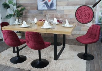 Mendler 6er-Set Esszimmerstuhl HWC-A60, Küchenstuhl Stuhl Drehstuhl, Stahl FSC Stoff/Textil Chenille (465g/m²) - Bordeaux