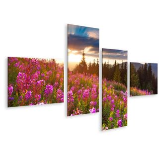 Islandburner Bild Bilder auf Leinwand Sch&ouml;ne Herbstlandschaft in den Bergen mit rosa Bl&uuml;ten. Wandbild Poster Leinwandbild SRN