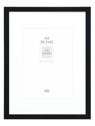 Deknudt Frames Bilderrahmen mit Passepartout - Schwarz - S66KF2 P1 29,7x42cm f&uuml;r Bild 21x29,7cm - A3 - A4 - Bilderrahmen Holz MDF - Bilder aufh&auml;ngen oder ausstellen
