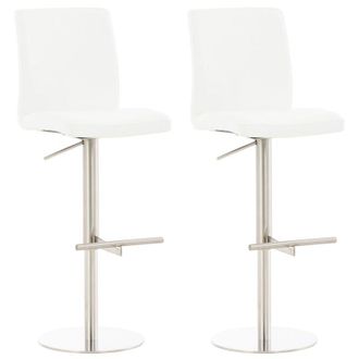 Clp Lot de 2 tabourets de bar Cadiz en similicuir Acier inoxydable Blanc