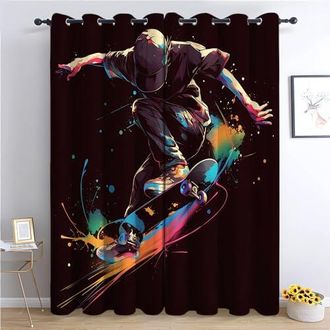 Generic Isolation Thermique &agrave; OEillets Rideau 140x160 cm, Occultants Imprim&eacute; Rideau Table De Skate De Peinture Sportive, Anti-Bruit Rideau D&eacute;coratif pour Int&eacute;