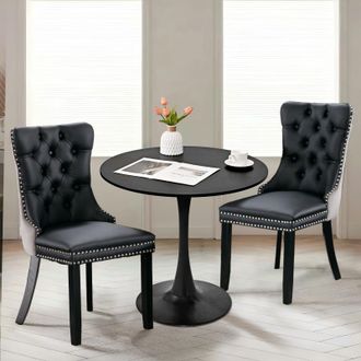 Generic 3-teiliges Esszimmerset - 31,5 Schwarzer Runder Tisch Und 2 Bouclé-Stühle(Black-Grey-Black,Set of 3)