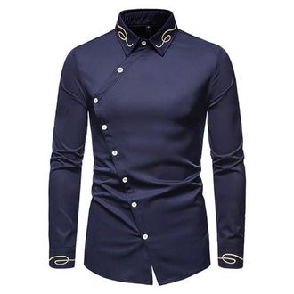 Generic Chemise d&eacute;contract&eacute;e &agrave; manches longues pour homme - Cardigan - Chemise &agrave; manches courtes - Champagne, Marine, XXL