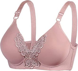 Generic 2026 Soutien-gorge pour femme sans anneau en acier fin, couleur unie, brod&eacute;, d&eacute;coration respirante, sous-v&ecirc;tements confortables, rose, 66