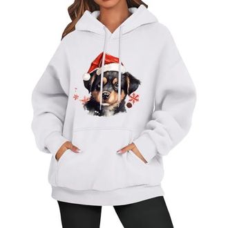 Generic Sweat &agrave; capuche imprim&eacute; graphique pour femme, chien de No&euml;l | Sweat &agrave; capuche d&eacute;contract&eacute; &agrave; manches longues pour les vacances dautomne - pour le voyag