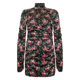 Dolce & Gabbana Robe Longue en Satin &agrave; Petits Bouquets de Roses Imprim&eacute;s - Femme - Robes - Multicolore - Taille: 36 FR