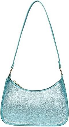 Generic Sac &agrave; bandouli&egrave;re en cuir &agrave; paillettes pour femme avec fermeture &eacute;clair, bleu, Taille unique