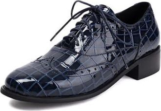 Generic Femmes Wingtip Oxford Brogues Lace-Up Vintage Round Toe Low Heel Shoes pour Robe de soir&eacute;e Retrouvailles,Bleu,38 EU