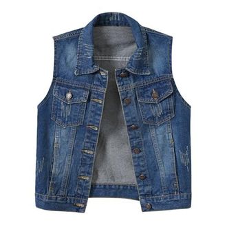 Generic Gilet sans Manche Femme Gilet Femme D&eacute;contract&eacute; Quotidien Ville en Jean Lav&eacute; Crop - Veste Courte Boutonn&eacute;e pour Style Jeune Et Urbain