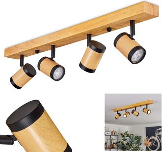 HOFSTEIN Deckenleuchte Martim, moderne Deckenlampe aus Holz/Metall in Natur/Schwarz, Leuchte 4-flammig im skandinavischen Design mit verstellbaren Strahlern, 4