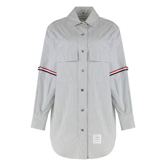 Thom Browne Gestreiftes Baumwollhemdkleid mit Taschen - - Dresses - Damen - Grau - S