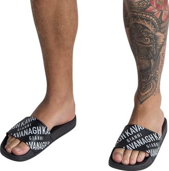 Gianni Kavanagh Herren Black Logomania Sliders Slide Sandalen, Schwarz, 41 EU