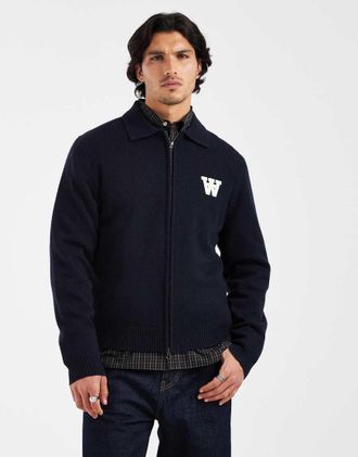 Wood Wood Double A By Wood Wood - Tay - Gilet zipp&eacute; en laine dagneau - Bleu marine