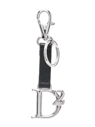 Dsquared2 porte-cl&eacute;s en cuir &agrave; plaque logo - Noir