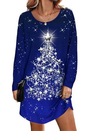 Onsoyours Robe No&euml;l Femme Manches Longues Robe Pull Col Rond Mini Robe Chic Imprim&eacute; No&euml;l Robe Tunique Robe Tee Shirt Haut Casual Costume No&euml;l Grande Taille Auto