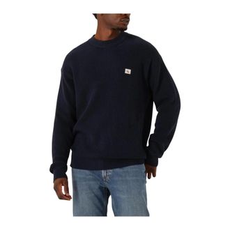 Calvin Klein Homme, Pulls, Bleu, Taille: S Pull en Coton Bleu Marine à Col Rond en Waffle