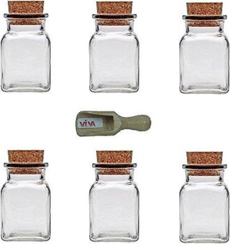 mikken Art 6 Gew&uuml;rzgl&auml;ser 150 ml, Glasdosen mit Kork-Verschluss, Teedosen, Korkengl&auml;ser, inkl. einer kleinen Holzschaufel