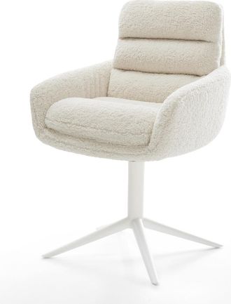 DELIFE Drehstuhl Abelia-Flex mit Armlehnen Teddystoff Beige Fu&szlig;kreuz Wei&szlig; 360&deg; drehbar Wippfunktion, Esszimmerst&uuml;hle