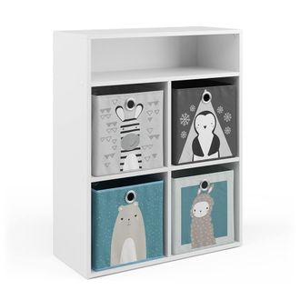 Vicco Kinderregal Wei&szlig; mit 4 Faltboxen - 72x90x31 cm aus Spanplatte - B&uuml;cherregal f&uuml;r Familien mit Kids, Platzsparende L&ouml;sung f&uuml;r t&auml;gliche Nutzung