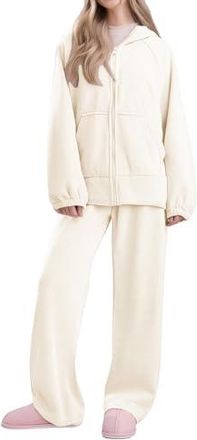 Generic Pyjama en polaire super doux à capuche pour femme avec fermeture éclair - Vêtement de nuit thermique - Coupe ample - Vêtement de nuit uni en peluche -