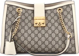 Gucci Padlock Chain GG Coated Canvas with Leather Medium tote bag - Blanc