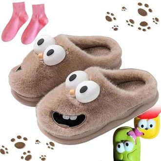 Generic Pantoufles amusantes pour femme - Semelle &eacute;paisse antid&eacute;rapante - Confortable - Grand oeil - Langue - Grand orteil - Imprim&eacute; dents, Coffee 2., 37 EU