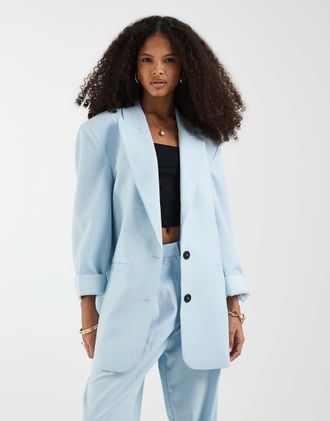 Asos Blazer oversize &agrave; &eacute;paules accentu&eacute;es - Bleu