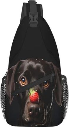 Generic Sacoche Bandouliere Motif fraise Black Dog Durable Sling Sac &agrave; Bandouli&egrave;re Polyester Sac DEpaule pour &eacute;cole Camping Homme