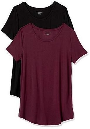 Amazon Essentials Tunique Encolure Dégagée à Manches Courtes Femme, Lot de 2, Noir/Bordeaux, XXL