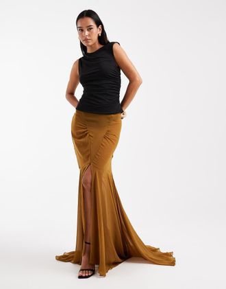 Asos Jupe longue en mousseline avec traîne - Ocre-Jaune