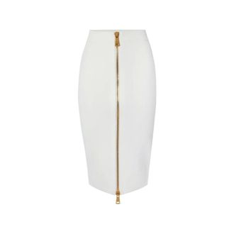 Elisabetta Franchi Femme, Jupes, Blanc, Taille: 42 FR Jupe en maille zipp&eacute;e