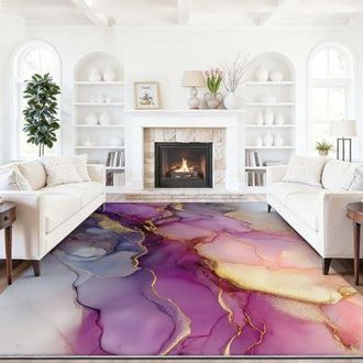 Generic Tapis Motif Abstrait Aquarelle Peinture &Agrave; LEncre - 140 x 200 cm Antid&eacute;rapant Doux dint&eacute;rieur Tapis &agrave; Poil Ras pour Salon Chambre Salle de Jeux - Viole