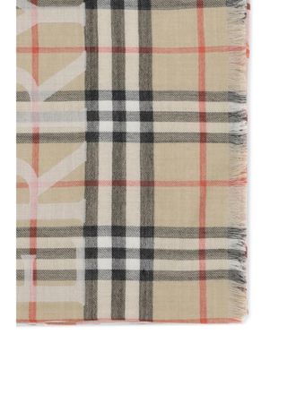 Burberry Mens Scarf Wool And Silk Check Sand Blend (wool) Scarfs