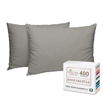 Pizuna Luxuri&ouml;ser Soft-Satin 2er Pack Kissenbezug 50 x 75 cm Aschgrau, 400 Fadenzahl Baumwolle Quadratisch Kissenbez&uuml;ge, 100% Langstapel Baumwolle Nur Kissen