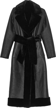 Remain manteau en peau lainée à taille ceinturé - Noir