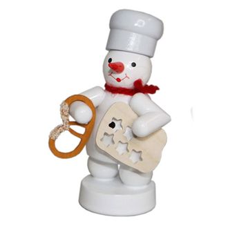 Rudolphs Schatzkiste Winterdekoration Schneemann mit B&auml;cker mit Brezel und Sternform H&ouml;he 8cm NEU Schnee Eismann Winterfigur Winterdekoration Figur Holz Seiffen Erzgebirge